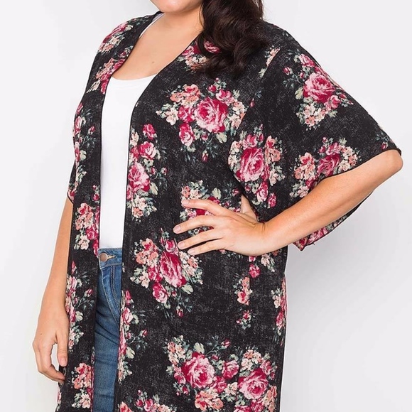 Plus Size Black Kimono